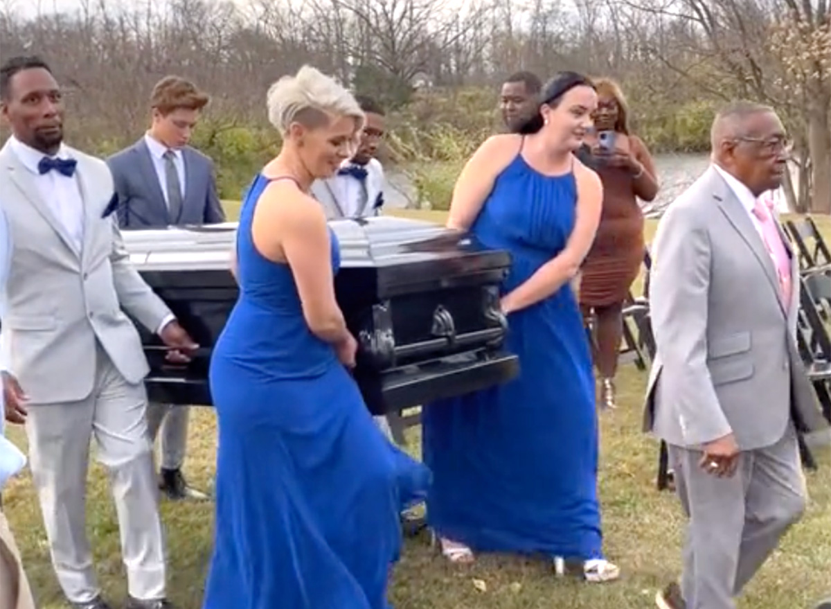 Groom Arrives at Wedding in a Coffin Carried by the Bridesmaids