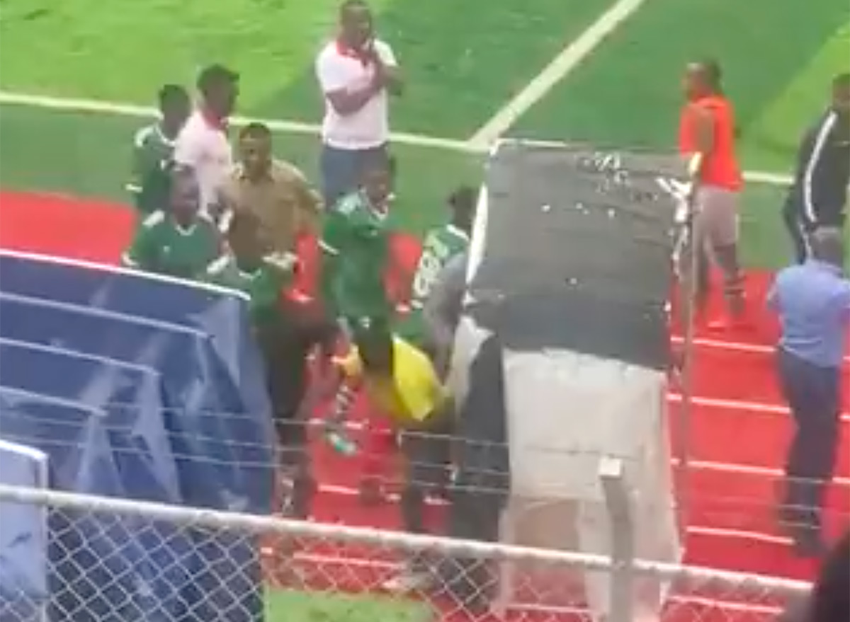 Women Soccer Players Chase, Hit and Kick Male Referee