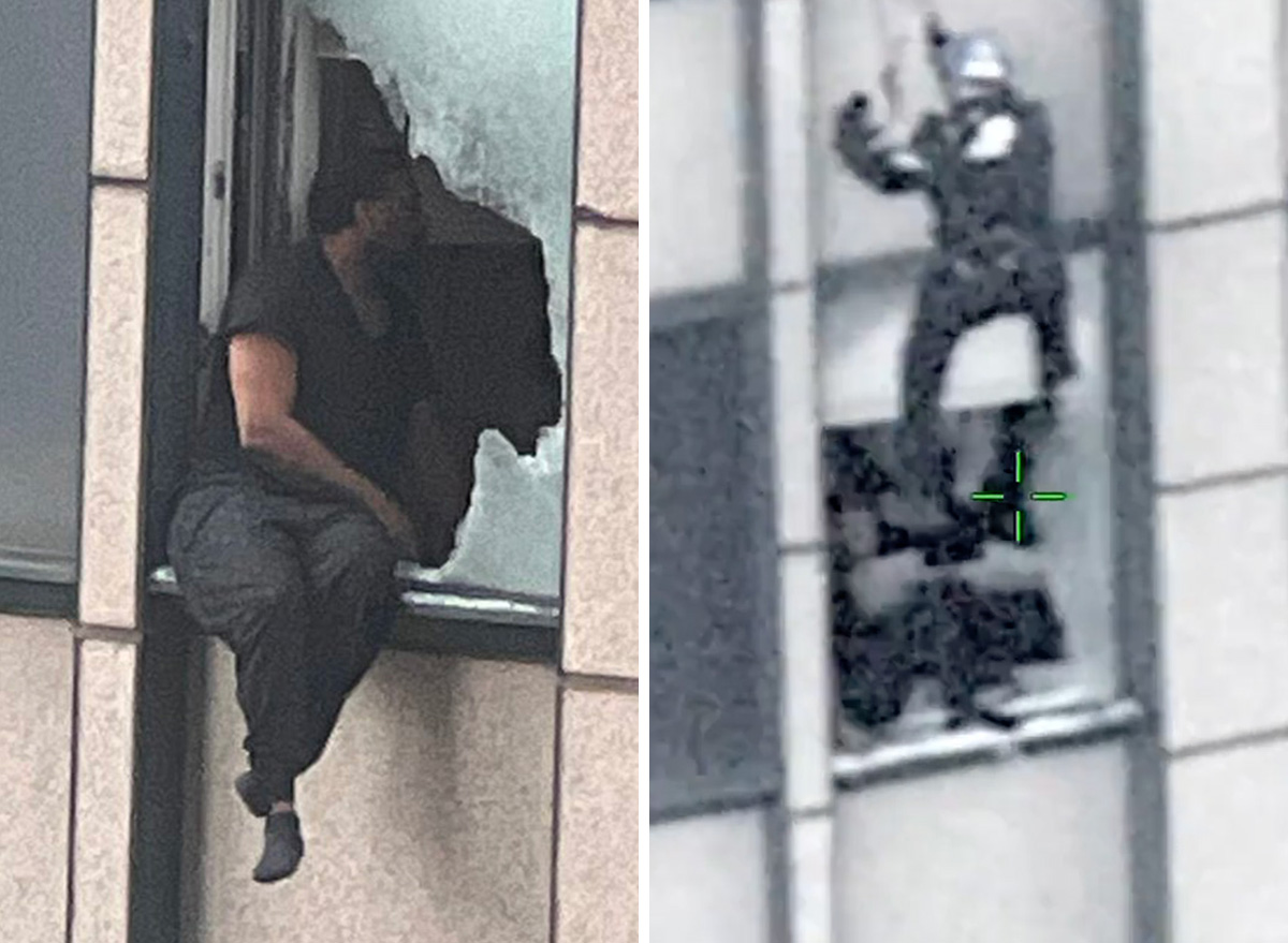 Police Officer Kicks Suicidal Fugitive Inside Shattered Window