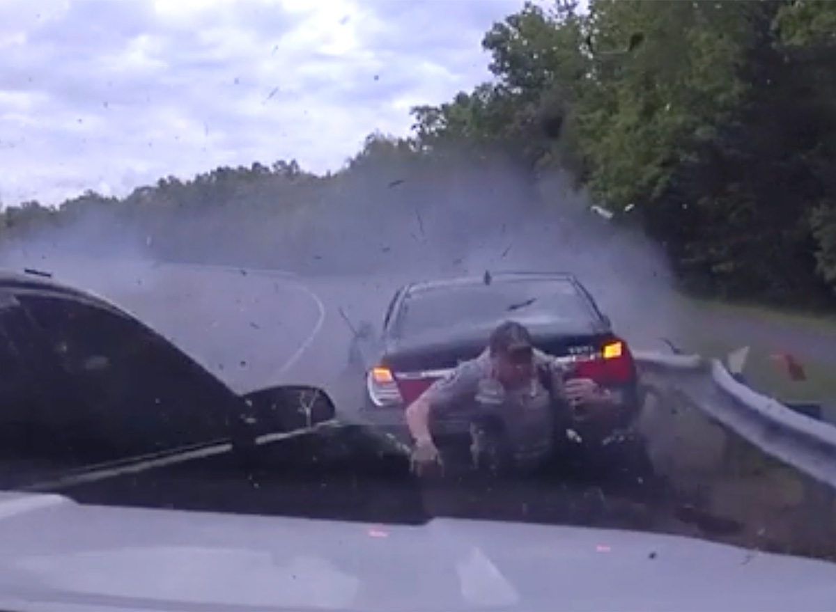 Officer Escapes Death as Reckless Driver Skids Across Median